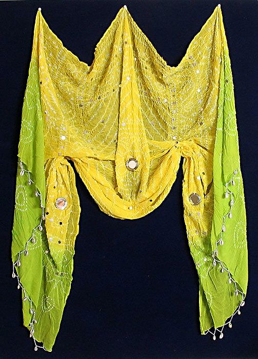 Light Yellow and Light Green Tie and Dye Chunni with Mirrorwork and ...