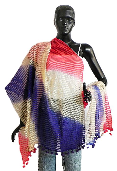 Multicolor Striped Synthetic Chunni