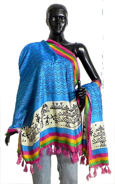 Bhagalpuri Silk Chunni with Tribal Design - 88 X 45 inches