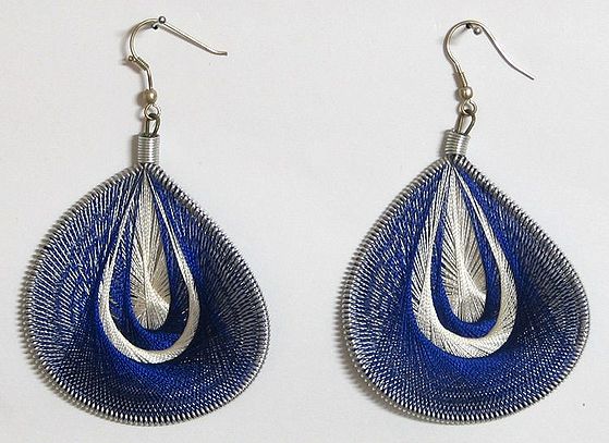 Blue with White Thread Earrings