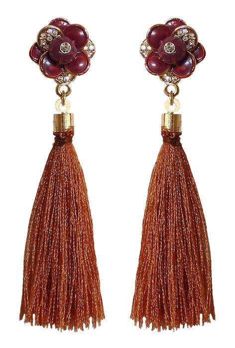 Brown Silk Thread Earrings