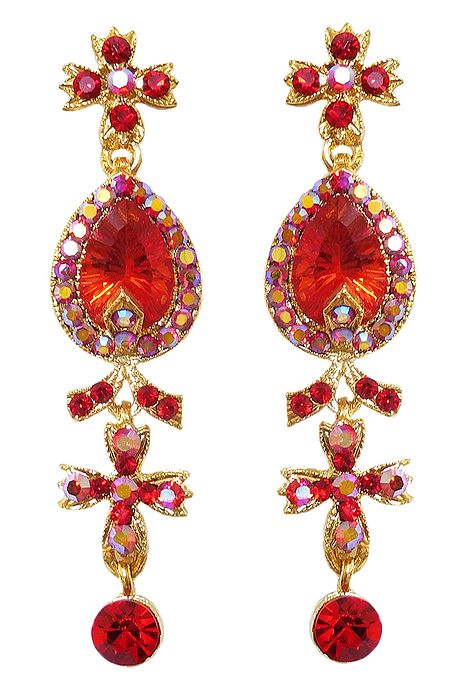 Red Stone Studded Dangle Earrings
