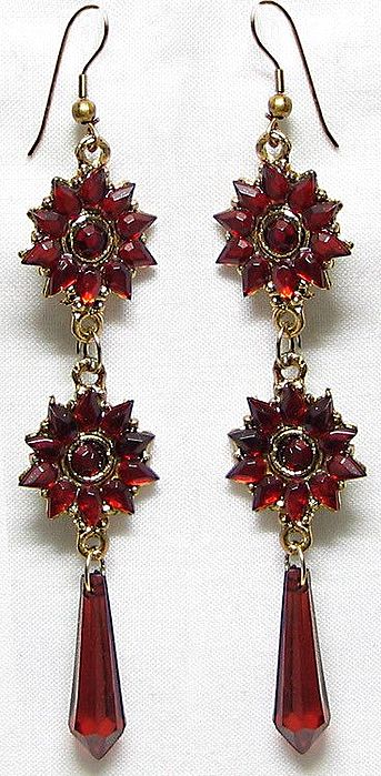 Dark Maroon Stone Setting Dangle Earrings