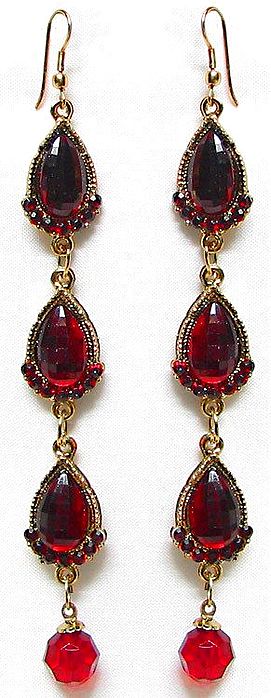 Faceted Dark Red Stone Dangle Earrings