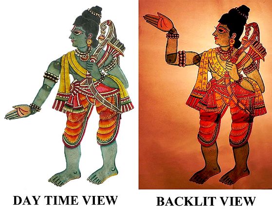 Hand Painted Rama - Perforated Leather Puppet from Andhra Pradesh