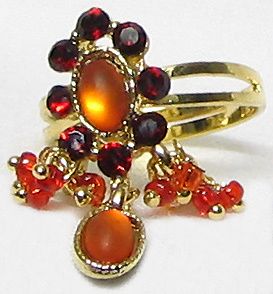 Dark Saffron and Maroon Stone Setting Ring with Jhumkas