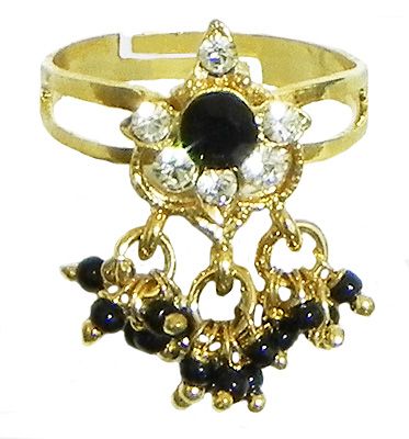 Black and White Stone Studded Jhalar Adjustable Ring
