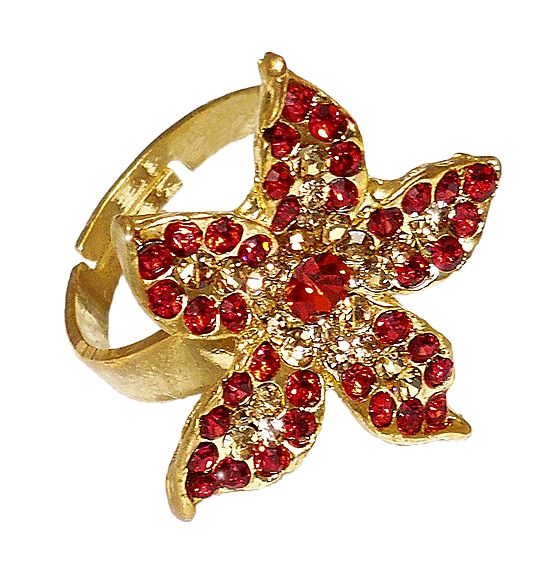 Red Stone Studded Adjustable Ring
