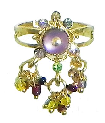 Mauve Stone Studded Adjustable Ring with Beaded Jhalar