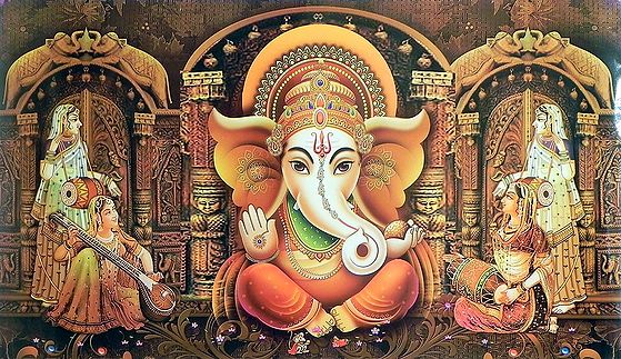 Propitiating Lord Ganesha - Reprint on Paper - 20 x 39 inches - Unframed