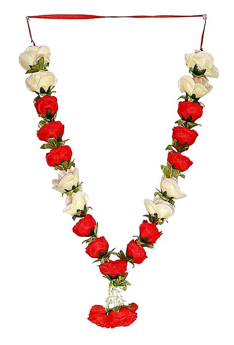 Red and White Cloth Rose Garland