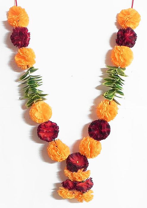 Red with Saffron Cloth Garland