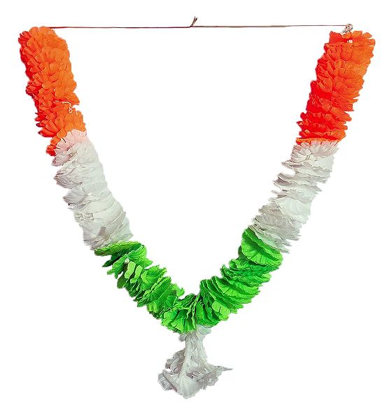 White, Saffron and Green Cloth Garland