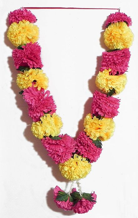 Pink and Yellow Cloth Garland - 61 inches and Ribbon - 20 inches