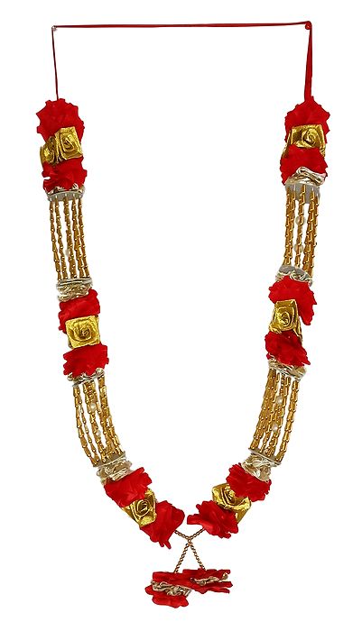 Dark Red and Golden Ribbon with Bead Garland