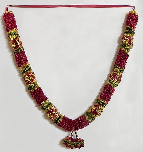 Maroon with Golden Satin Ribbon Artificial Flower Garland