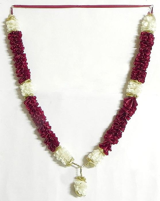 Maroon, White and Golden Ribbon Artificial Flower Garland