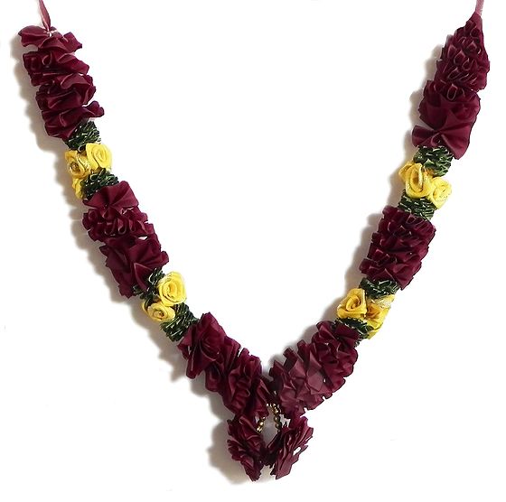 Maroon Satin Ribbon Garland with Yellow Roses