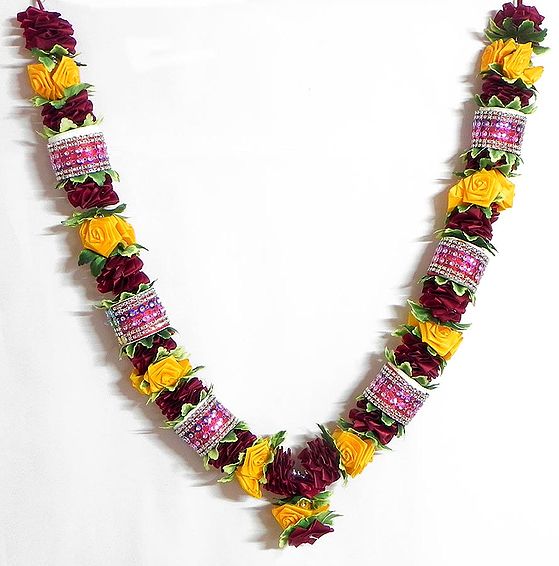 Maroon and Green Ribbon Garland with Yellow Rose