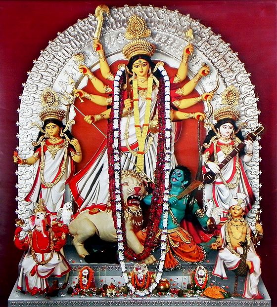 Durga with Family on Paper Poster - 16.5 x 15 inches - Unframed