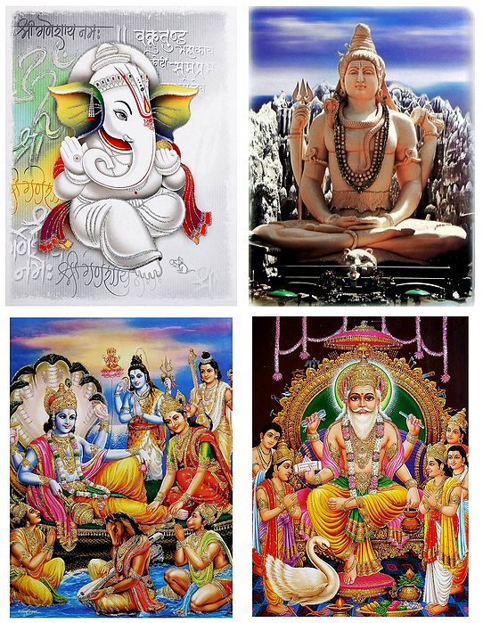 Hindu Deities - Set of 4 Glitter Posters