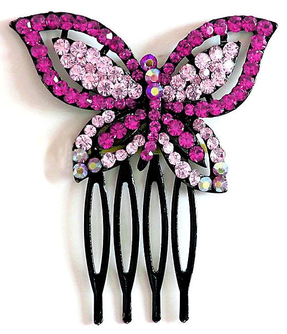 Pink and Magenta Crystal Studded Butterfly Hair Comb