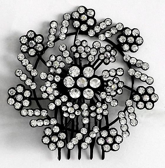 White Crystal Studded Round Hair Comb