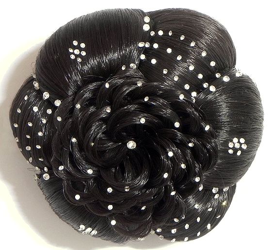 White Stone Studded Black Hair Bun