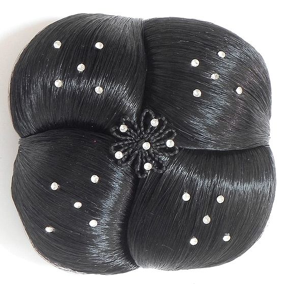 White Stone Studded Black Hair Bun