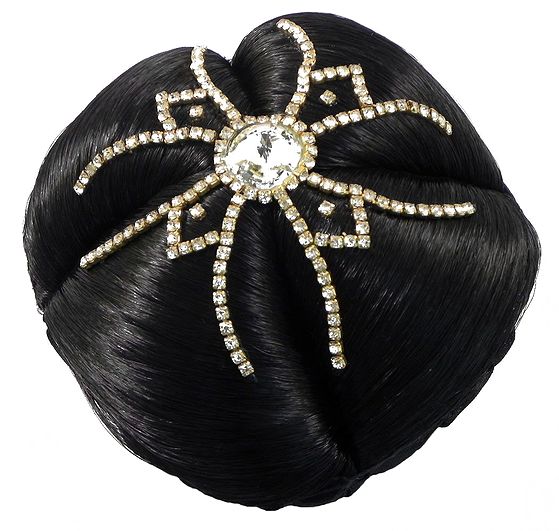 White Stone Studded Black Hair Bun - Dia - 5.5 inches