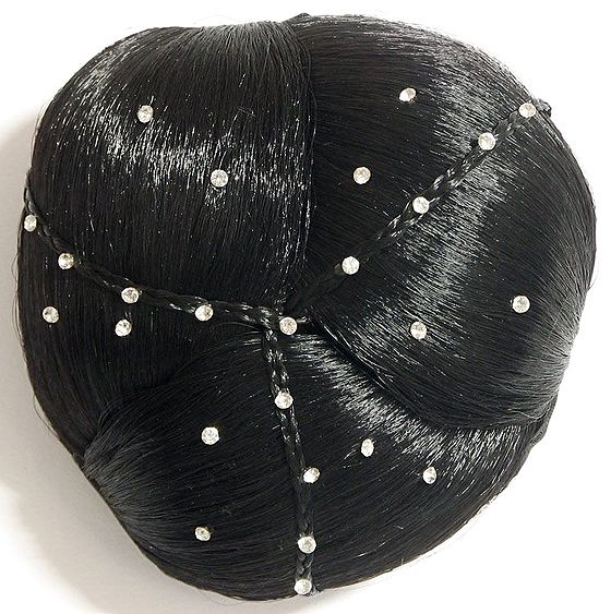 White Stone Studded Designer Black Hair Bun