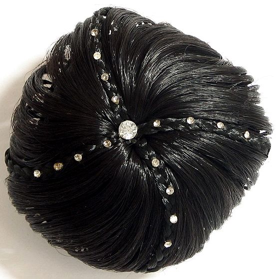 White Stone Studded Fashionable Black Hair Bun