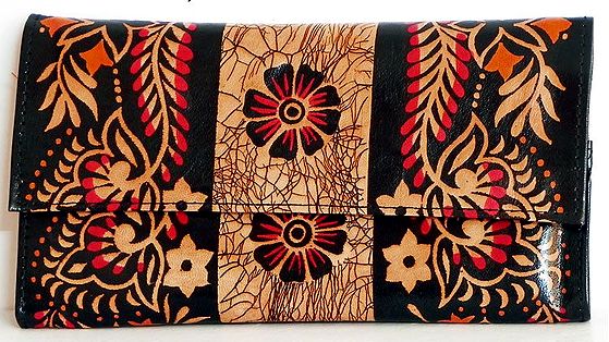 Batik Leather Clutch Purse - 5.5 x 10 inches