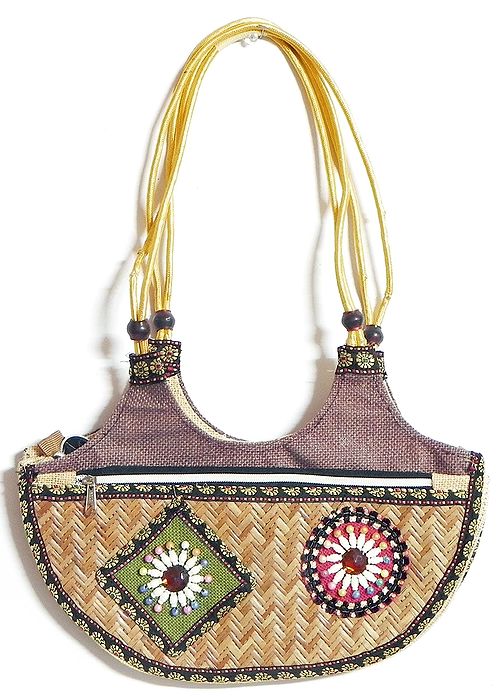Cane Bag with Two Zipped Pocket with Bead Work