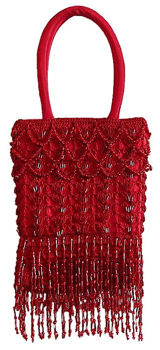 Red Beaded Party Purse - 8 x 6 inches