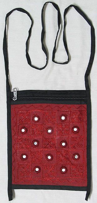 Red Shoulder Bag with Mirror Work