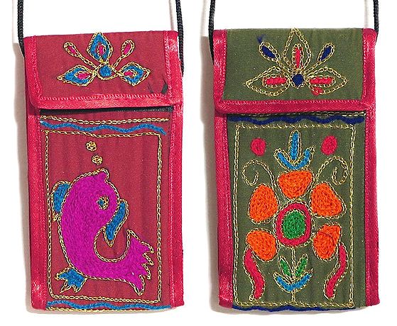 Two Embroidered Mobile Pouches - 5 x 3 inches