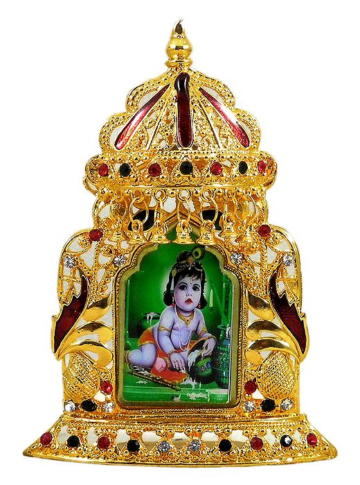 Krishna Picture on Metal Carved Frame