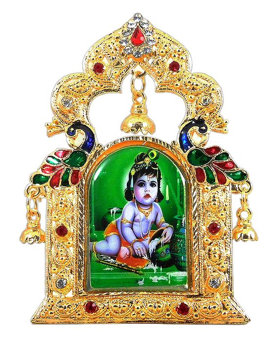 Krishna Picture on Carved Metal Frame