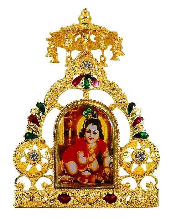 Krishna on Carved Metal Frame