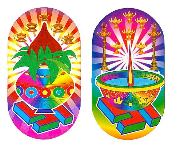 Kalash and Swastik with Diya Sticker