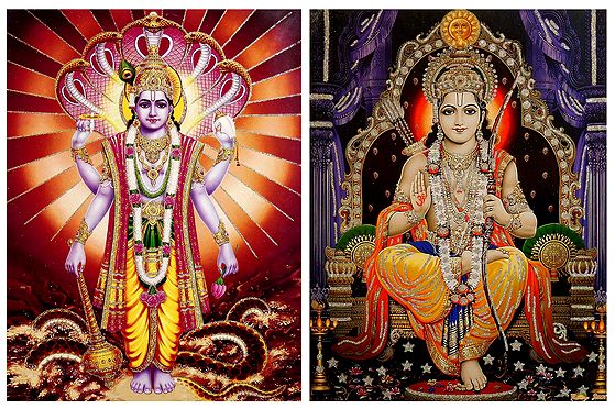 Vishnu and Rama - Set of 2 Glitter Poster