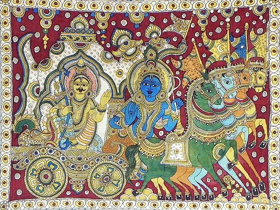 Krishna Preaching the Gita to Arjuna During the Kurukshetra War of ...