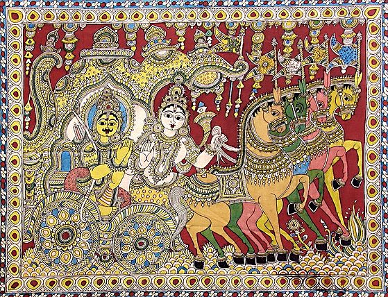 Krishna Preaching the Gita to Arjuna During the Kurukshetra War of ...