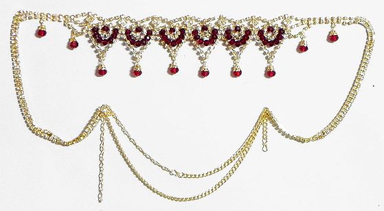 Maroon Crystal Bead and White Stone Studded Kamarband