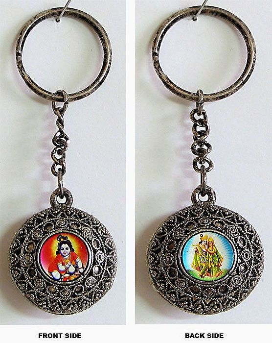 Double Sided Key Ring - Bal Gopala and Radha Krishna
