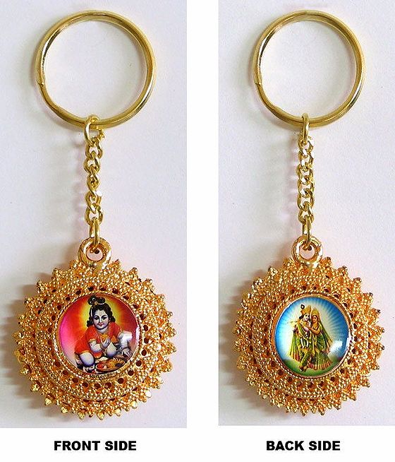 Double Sided Key Ring - Bal Gopala and Radha Krishna