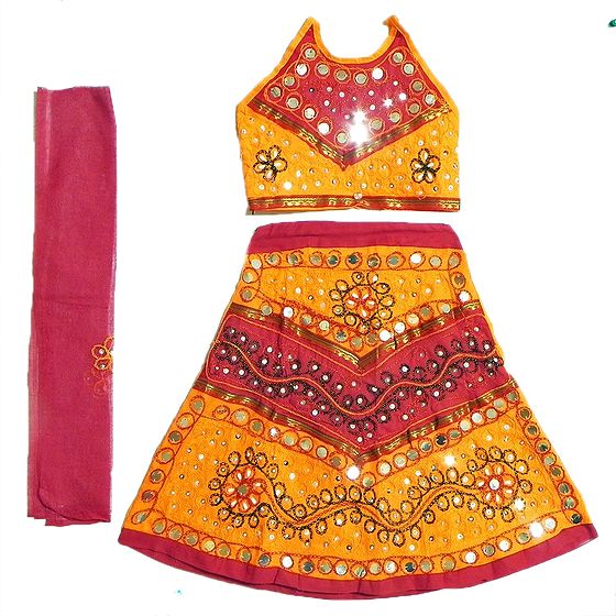 Red with Saffron Lehenga, Halter Neck Choli and Red Chunni with Sequin ...