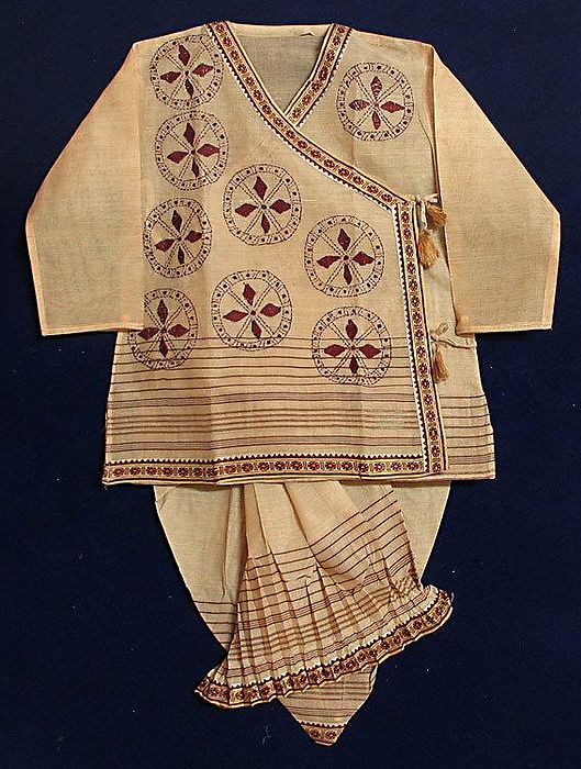 Embroidered Beige Bengal Handloom Kurta and Dhoti (Pyjama type)