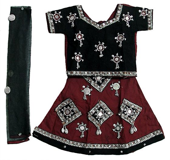 Maroon Lehenga, Black Choli and Black Chunni with Bead and Sequin Work